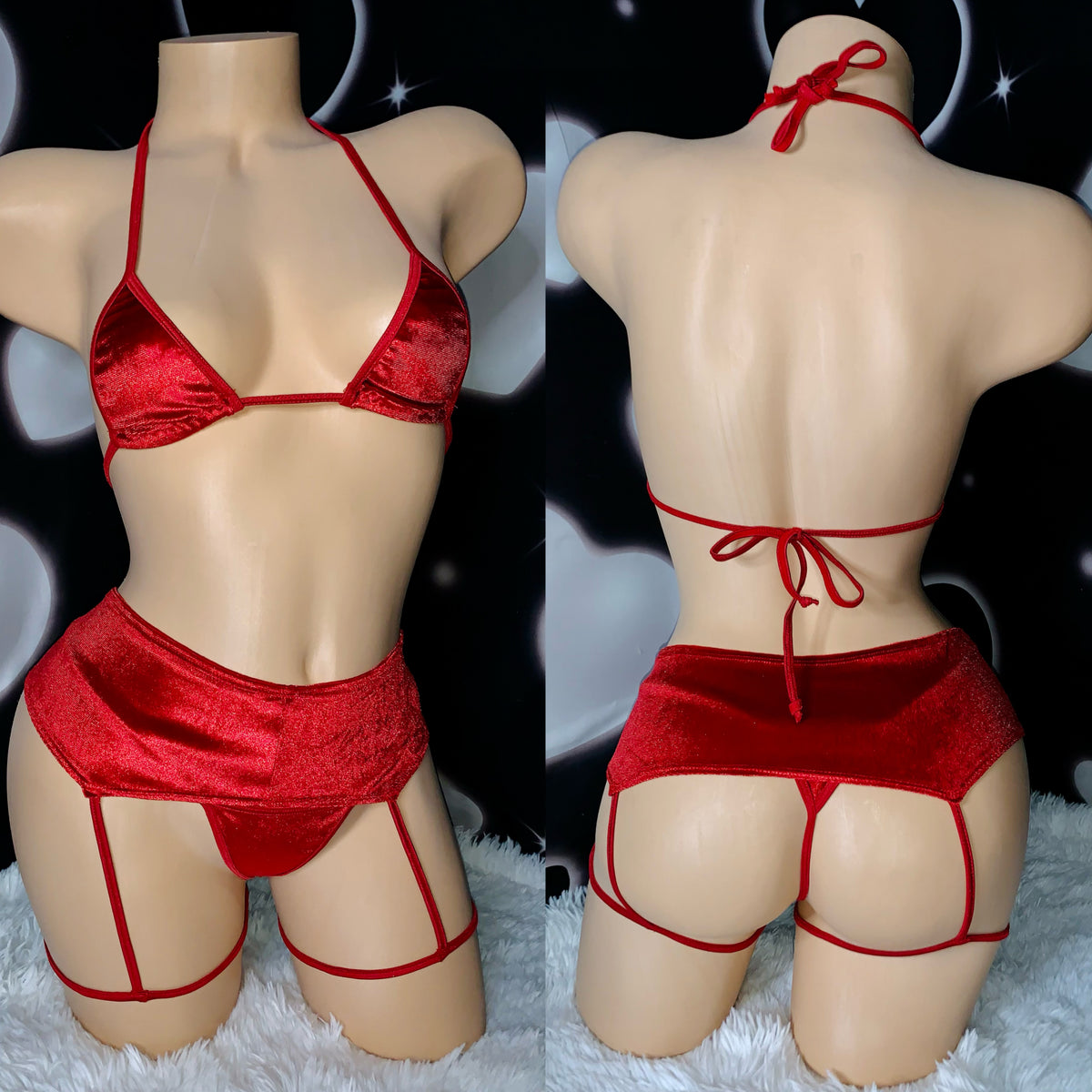 Red velvet garterbelt bikini set – Bubblegum The Brand