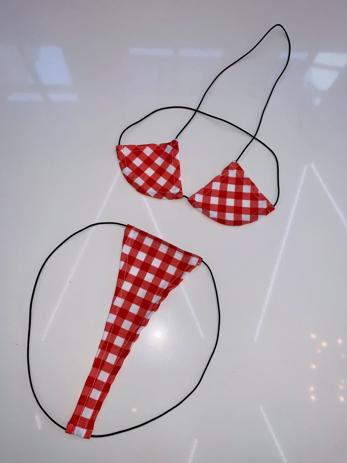 Red gingham string microkini